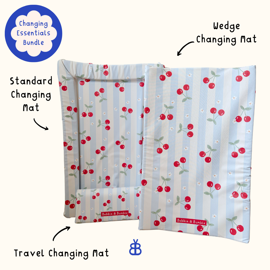 Complete Baby Changing Mat Bundle – Cherry Stripe Print | Bobbin ...